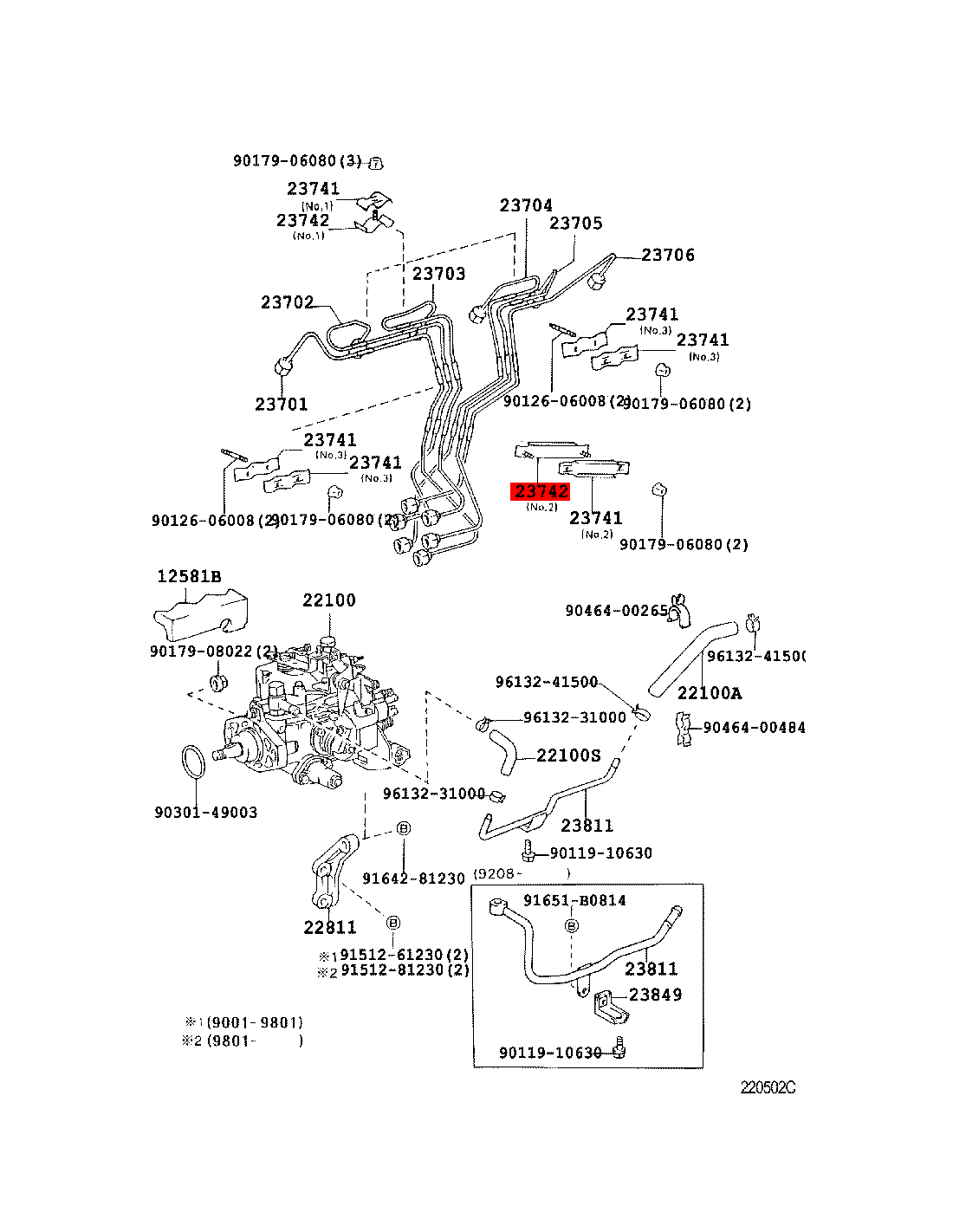 Clamp with screws for the 6 J8 injector tubes - Original Toyota Land ...