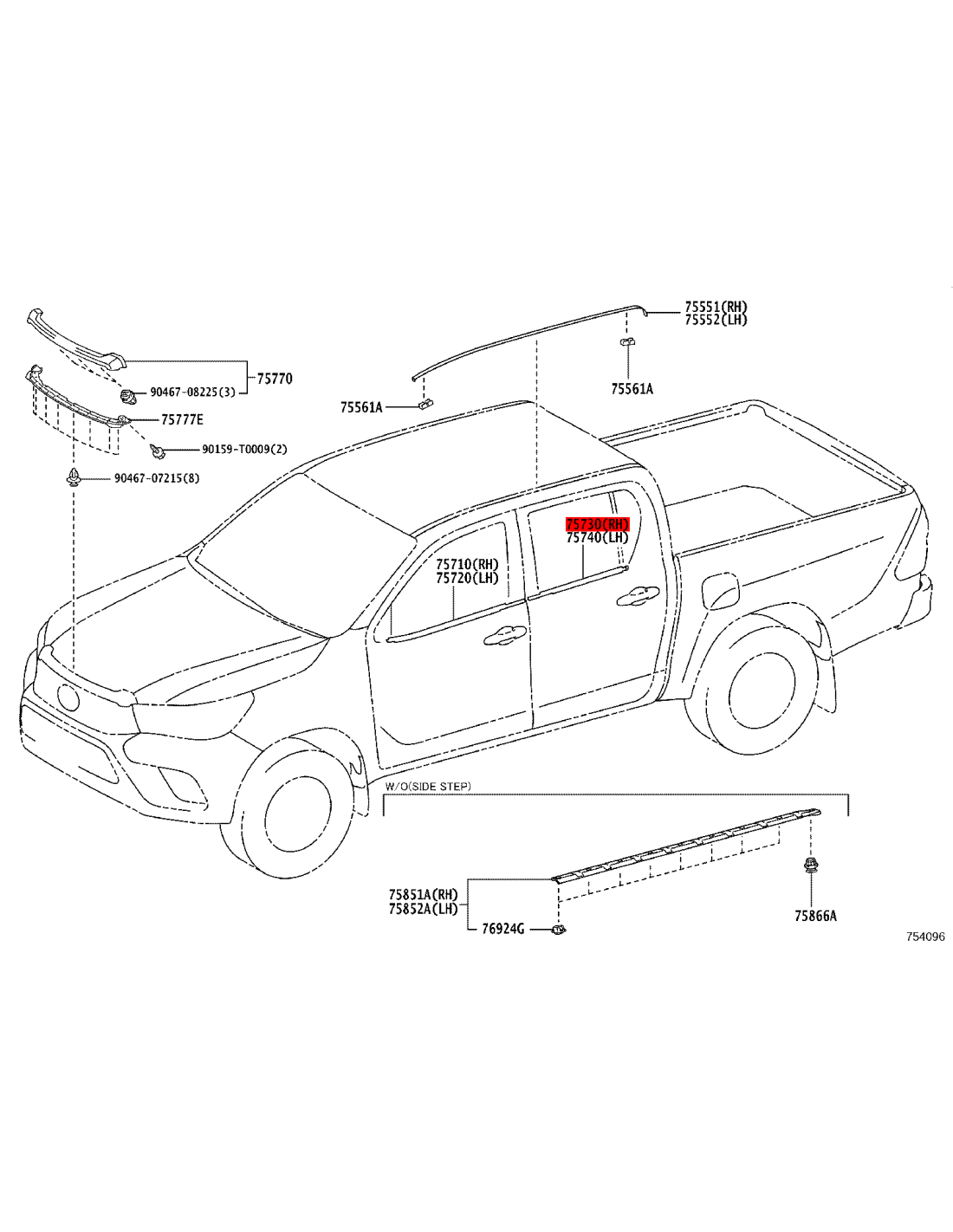 Exterior frame or window frame, front right door for Toyota Hilux Revo ...