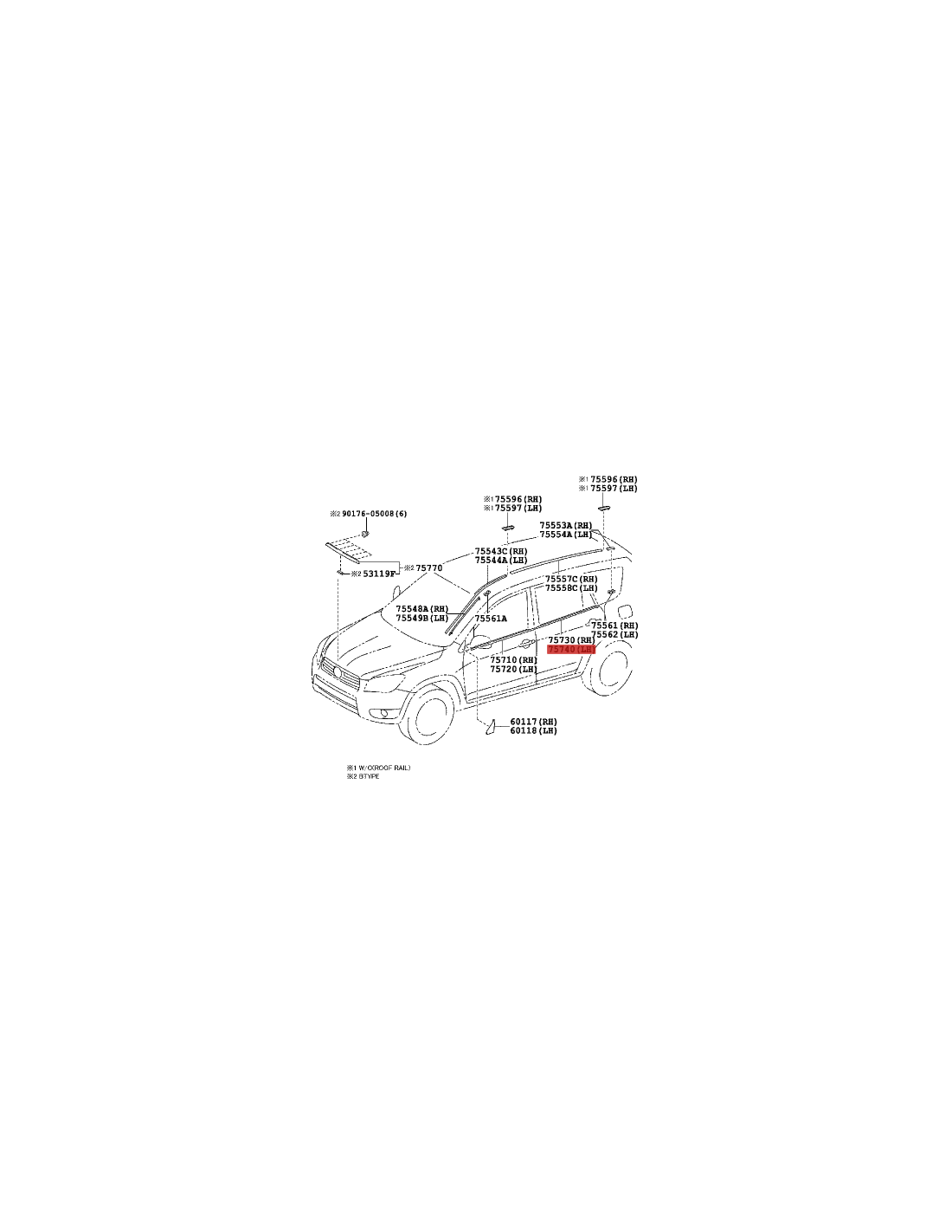 Right Rear Door Window Trim for Toyota RAV-4 - Genuine Toyota Land Cruiser