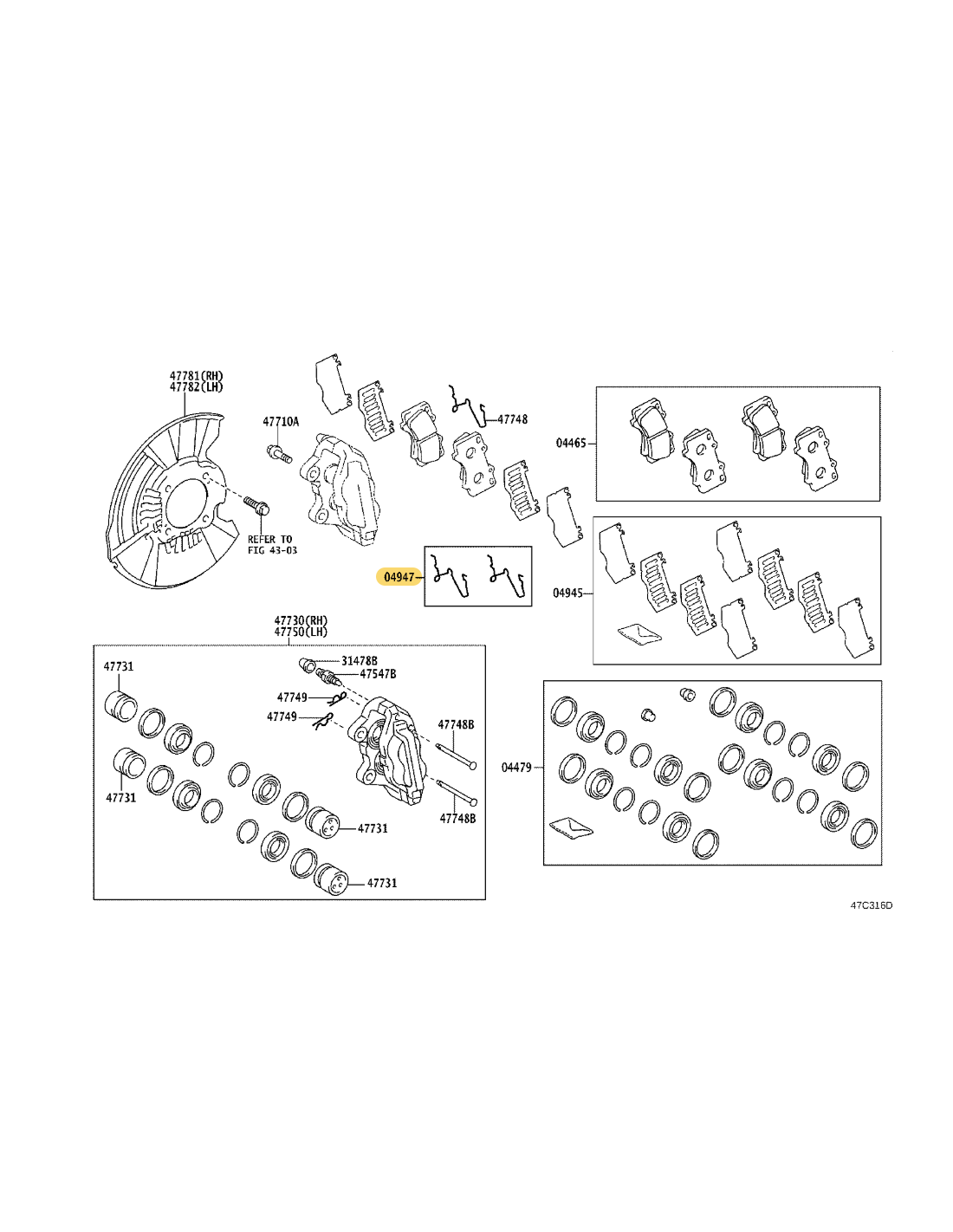 Anti-squeal shim set for front brake calipers for Toyota Hilux Revo ...